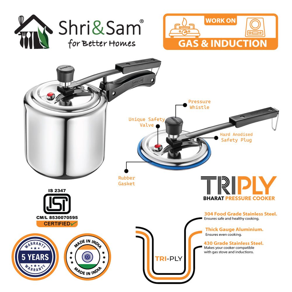 Stainless Steel Triply Bharat Pressure Cooker