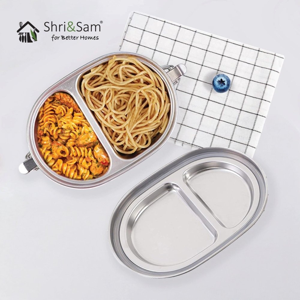 Shri & Sam Stainless Steel 304 Lunch Box | 2-Compartment Box