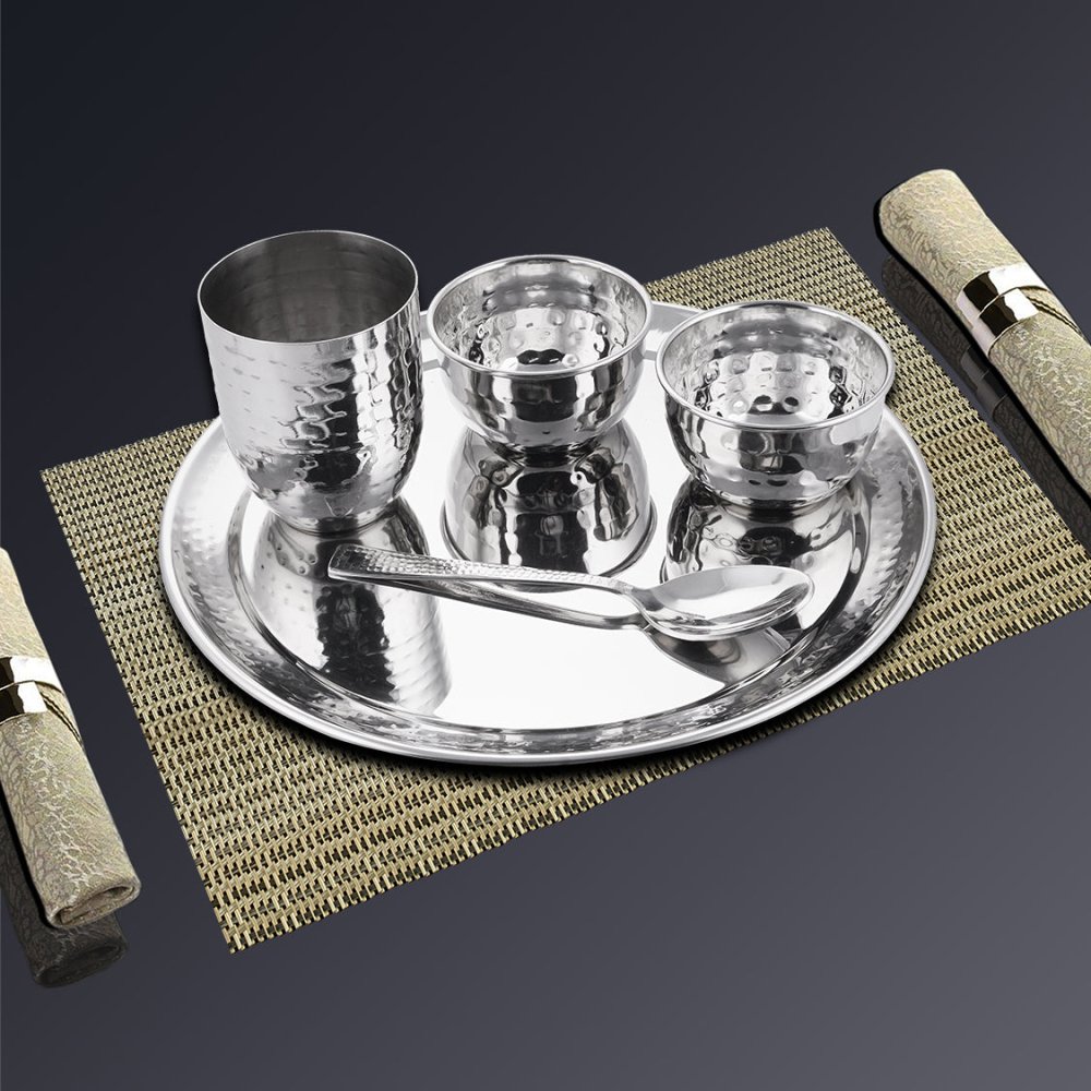 5 PCS Hammered Thali Set - Diamond | Shiny Finish | Dinnerware